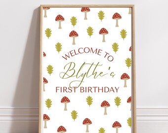 Mushroom Welcome Sign | Editable Canva Template | Woodland Mushroom ...