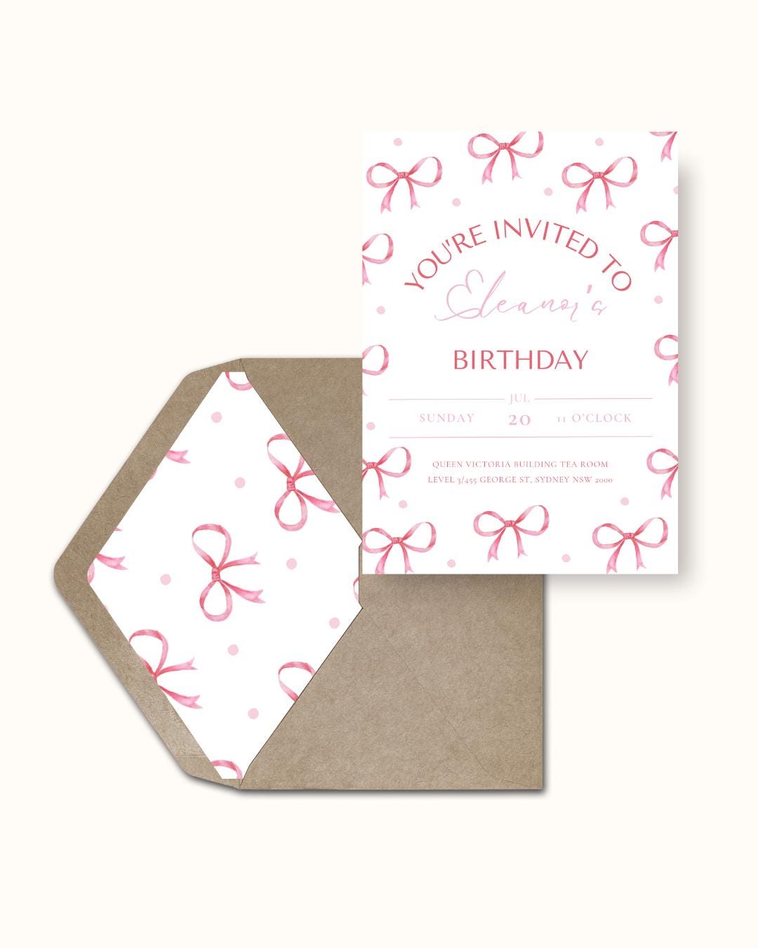 Bow Birthday Invitation | Editable Canva Template | Pink Bow Theme - Etsy