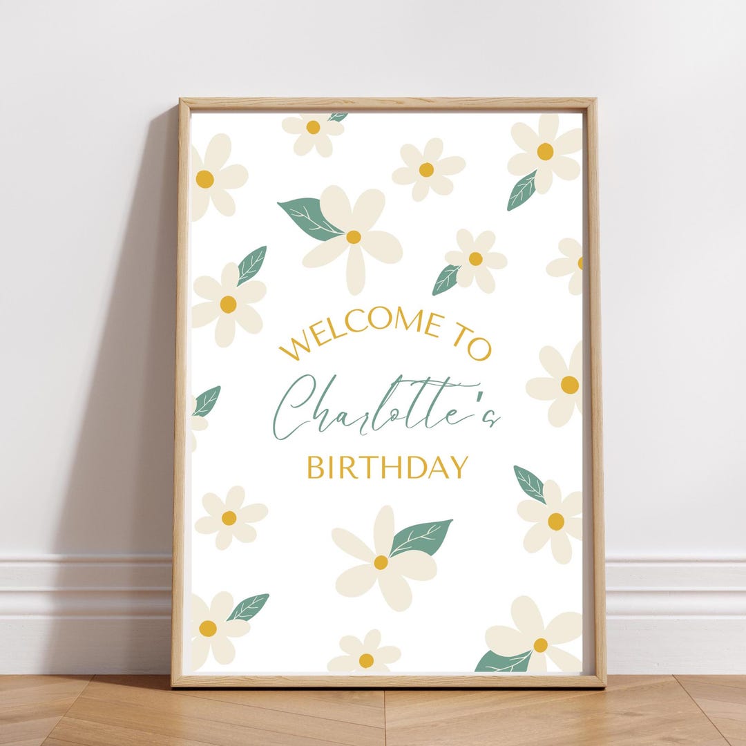 Daisy Welcome Sign | Editable Canva Template | White Daisy Theme - Etsy