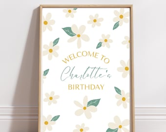 Daisy Welcome Sign | Editable Canva Template | White Daisy Theme - Etsy
