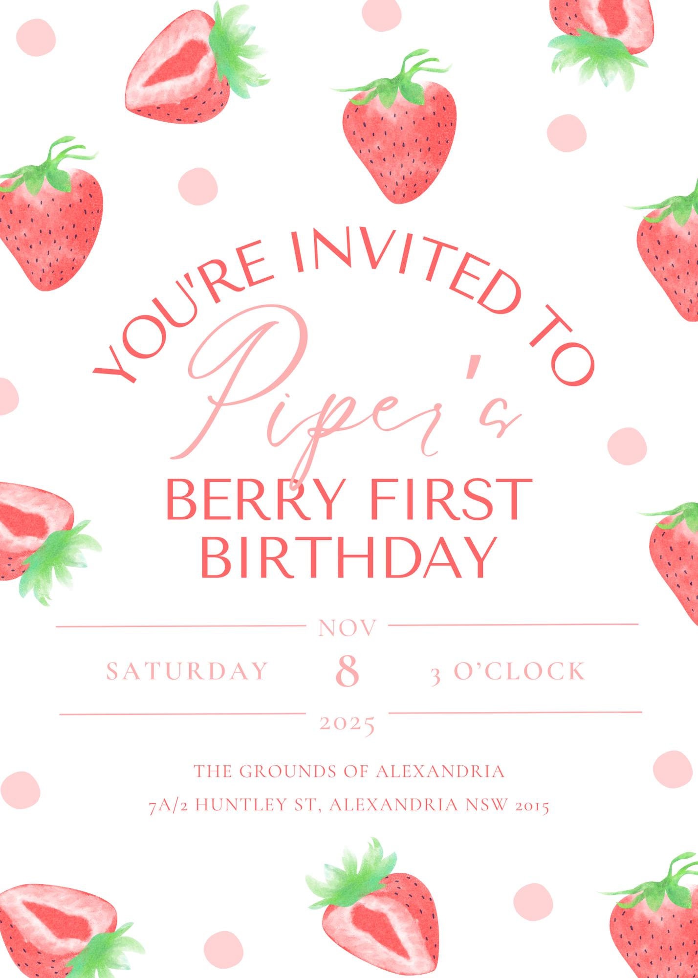 Berry Birthday Invitation Editable Canva Template Watercolour ...