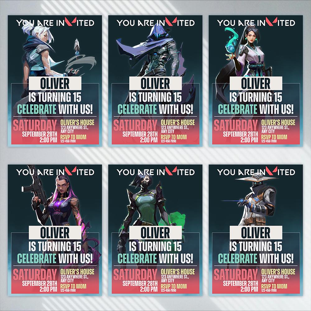 Valorant Card BUNDLE Birthday Party Invitation: Editable & Printable ...