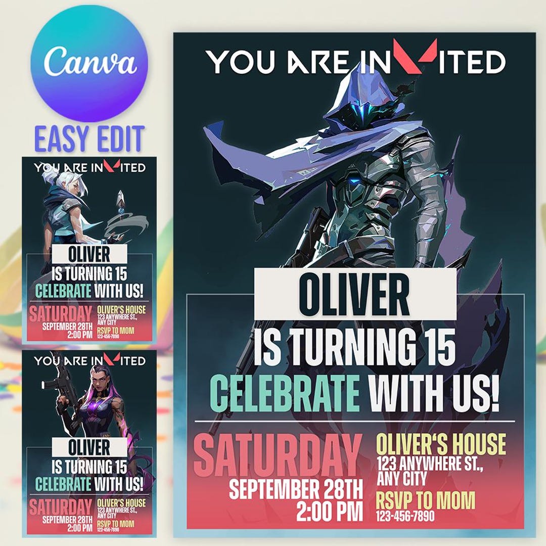 Valorant Card BUNDLE Birthday Party Invitation: Editable & Printable ...