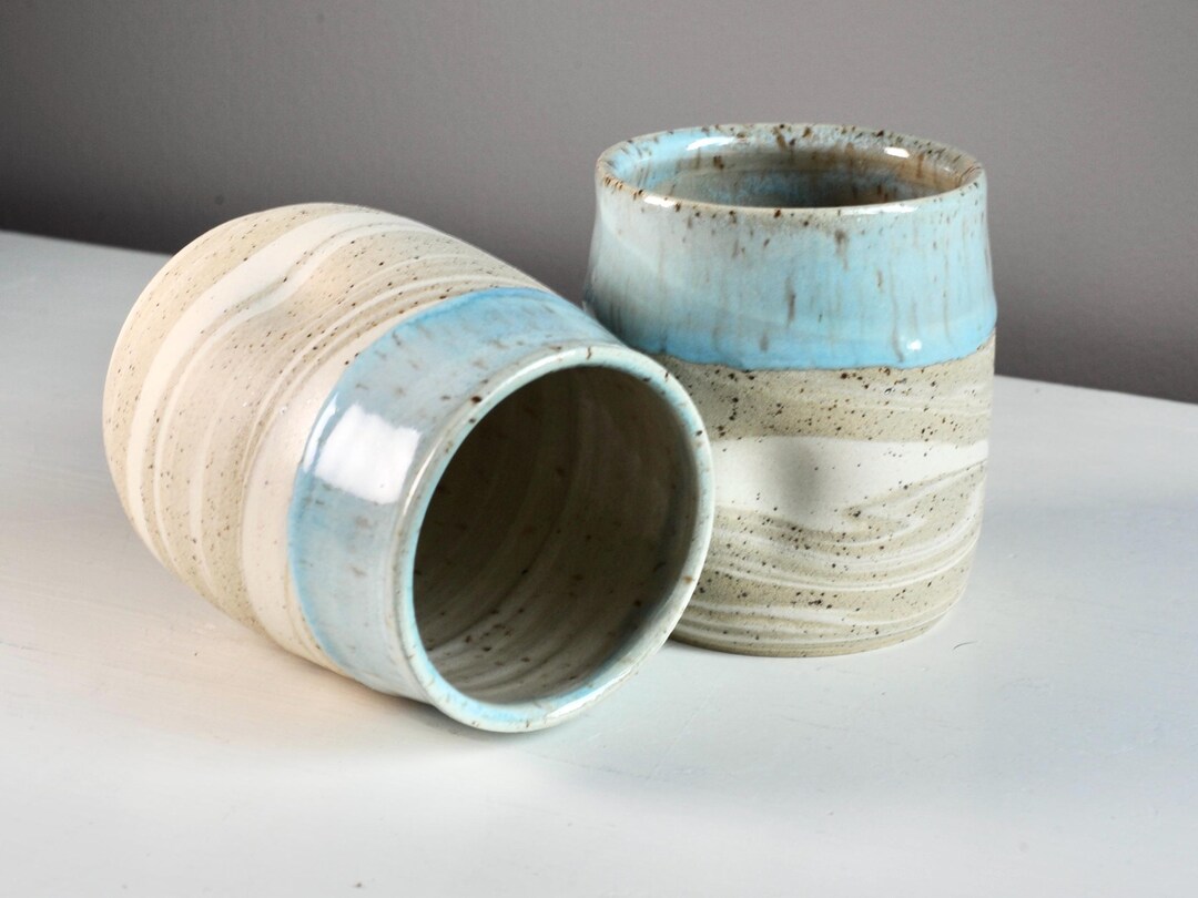 Two 2 Pottery Mugs,set of 2 Cups, No Handle Mugs,wheel Thrown Pottery ...