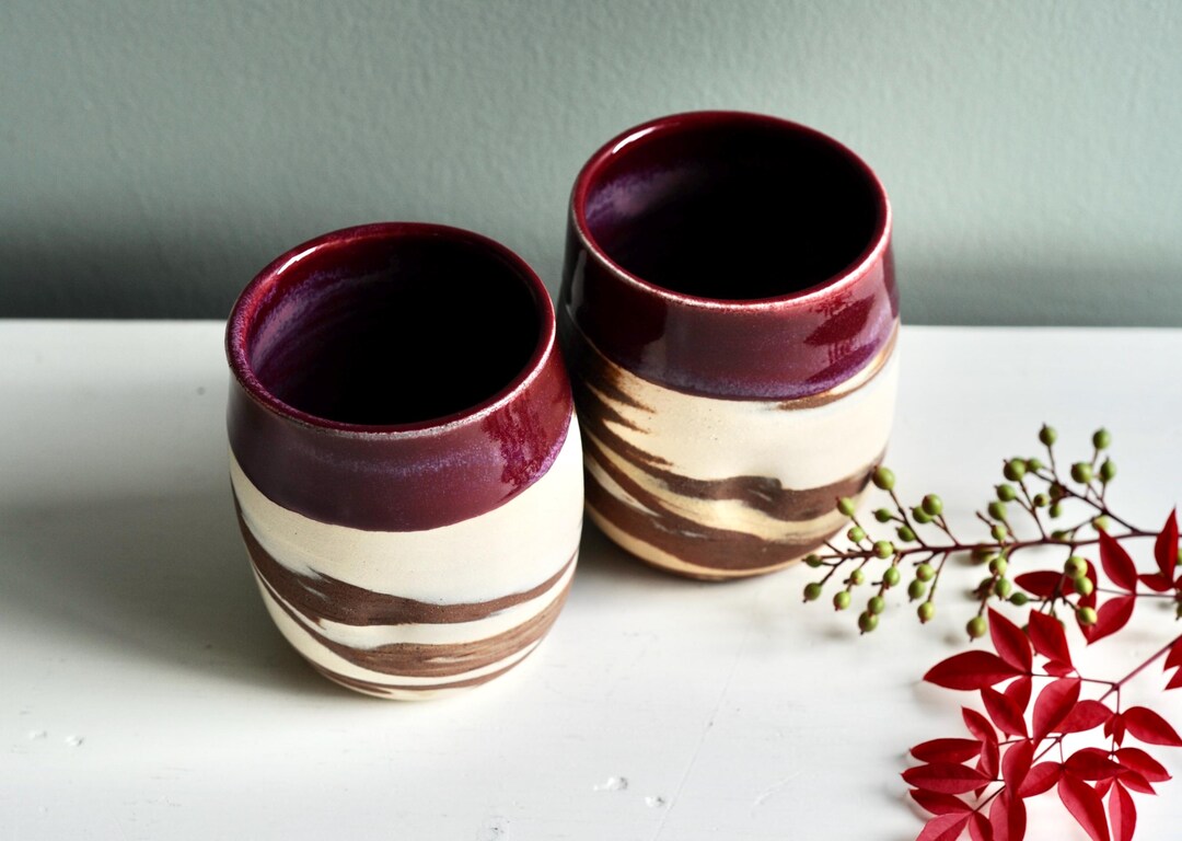 Set of Two,pottery Yunomi,cups No Handle,agate Ware Cups, Whiskey ...
