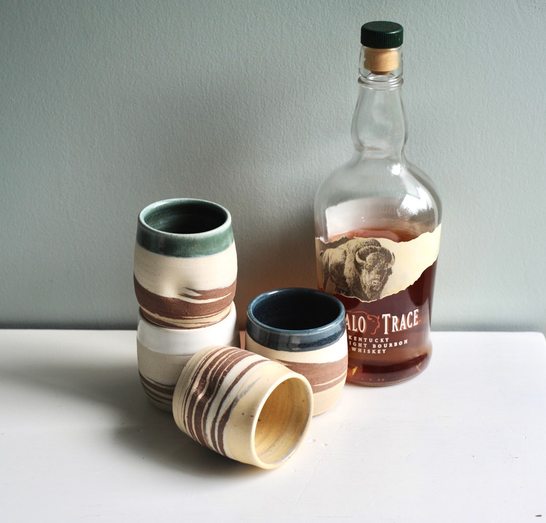 Set of FOUR Cups,whiskey Sippers, Clay Barware,gift for Men, Bourbon ...