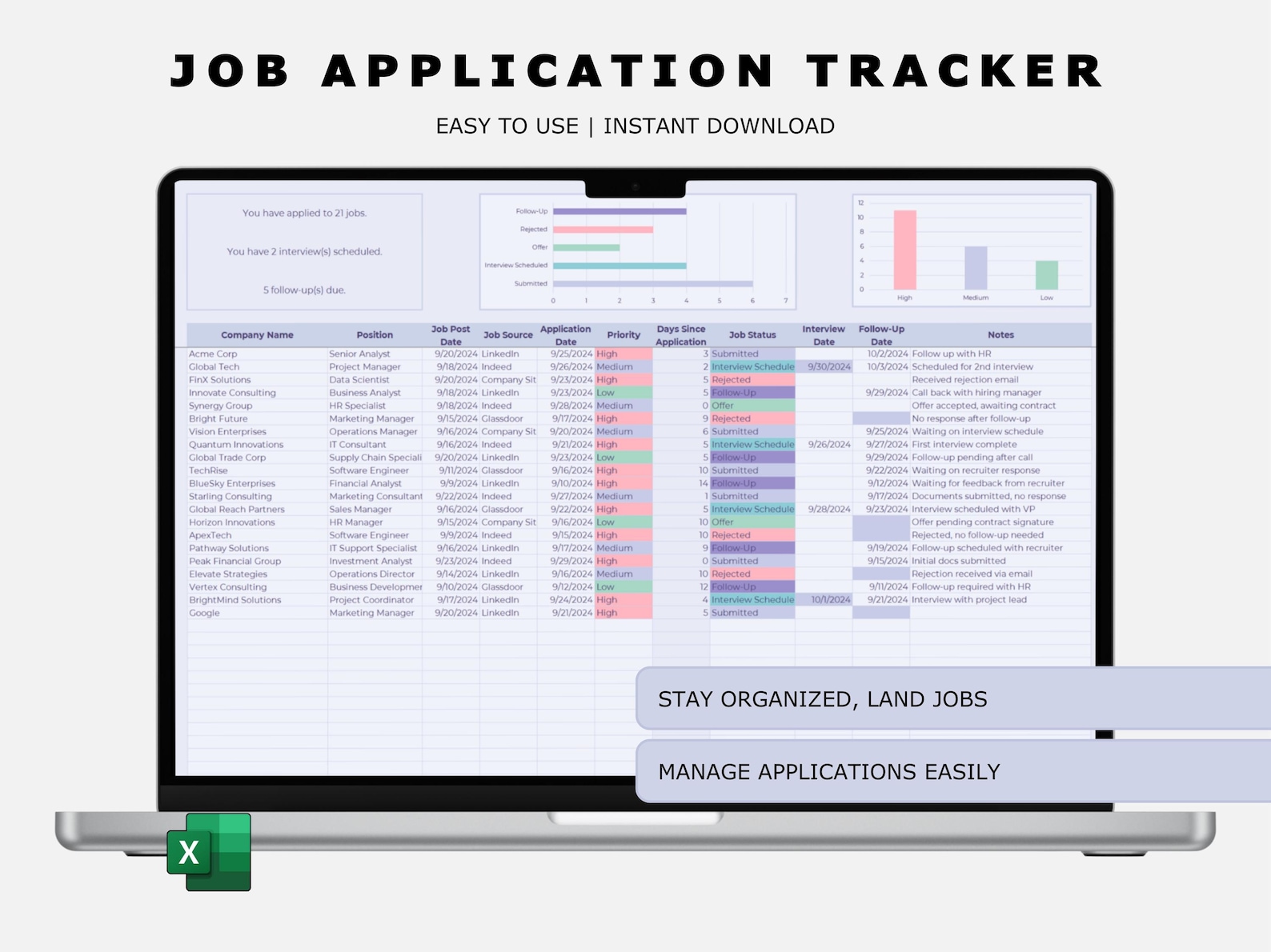 Job Search & Follow-up Tracker Excel Template for Freelancers to ...