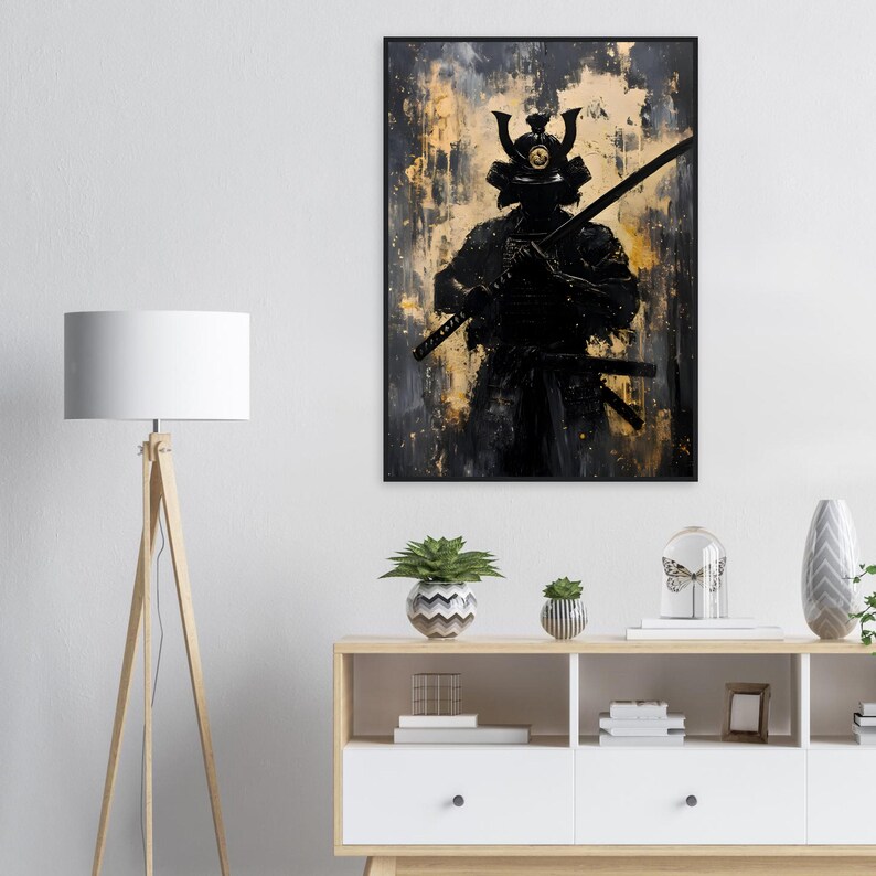 Japanese Samurai Warrior Painting Silhouette Art With Golden Background ...