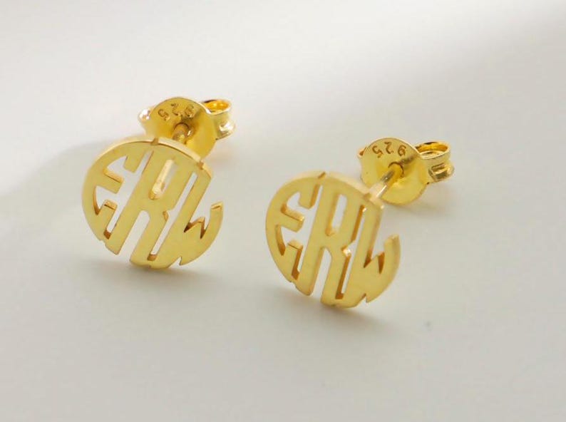Custom Monogram Earrings, Personalized Initial Stud Earrings, Circle ...