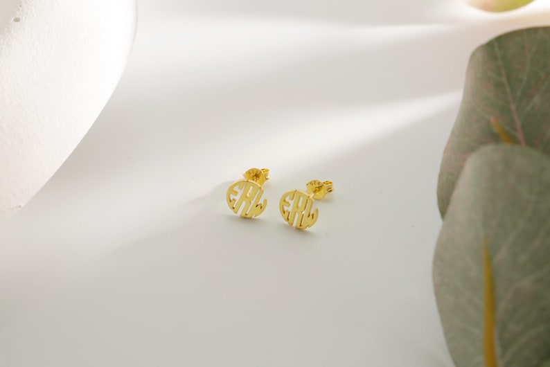 Custom Monogram Earrings, Personalized Initial Stud Earrings, Circle ...