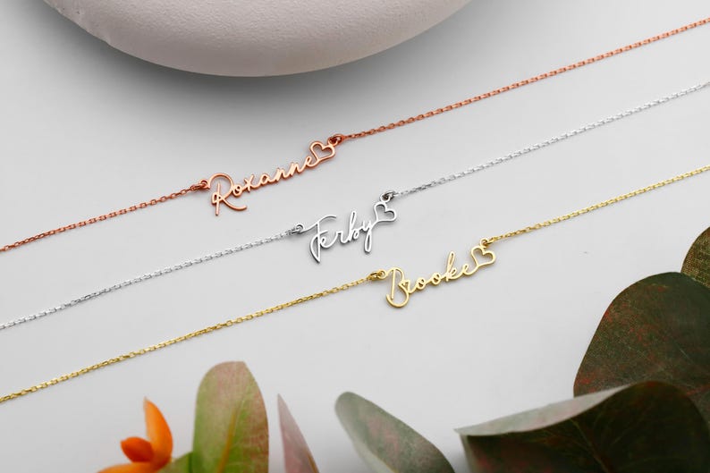 Custom Name Necklace With Heart, Dainty Personalized Pendant, Sterling ...