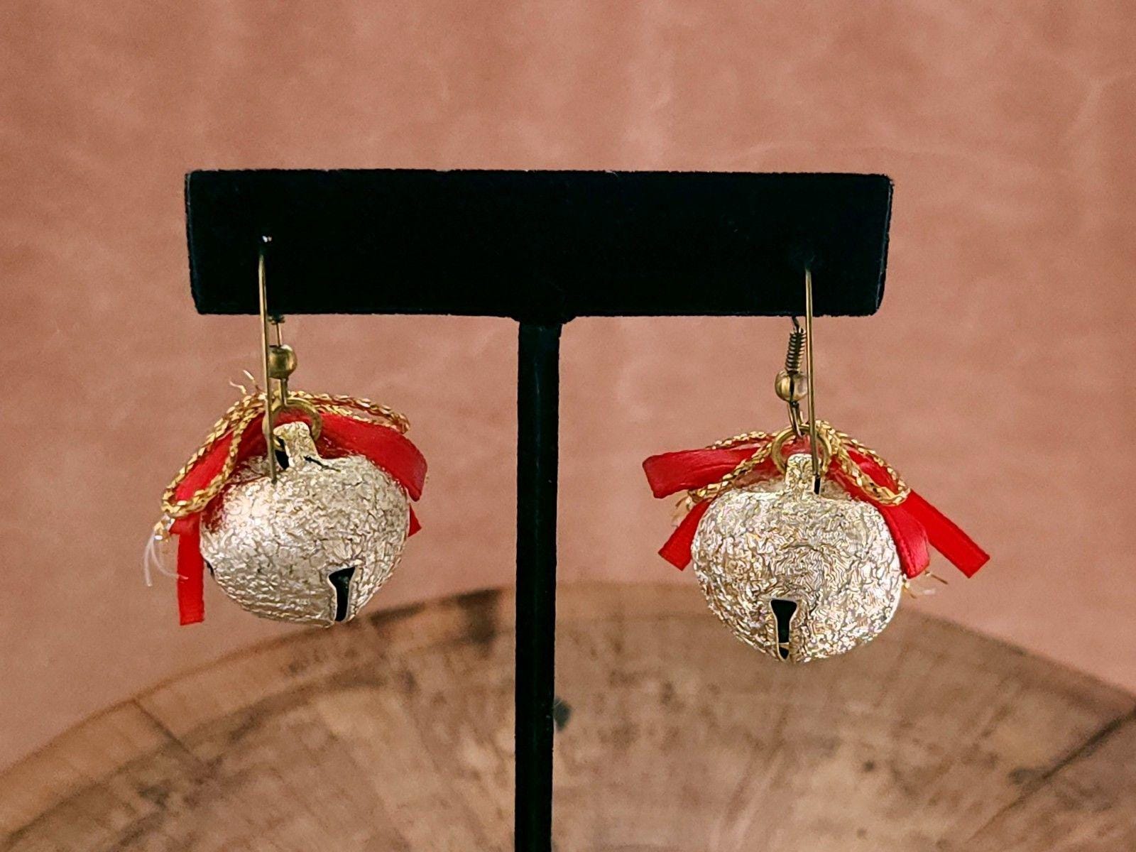 Vintage Christmas Jingle Bell and Bow Wire Hook Dangle Earrings - Etsy