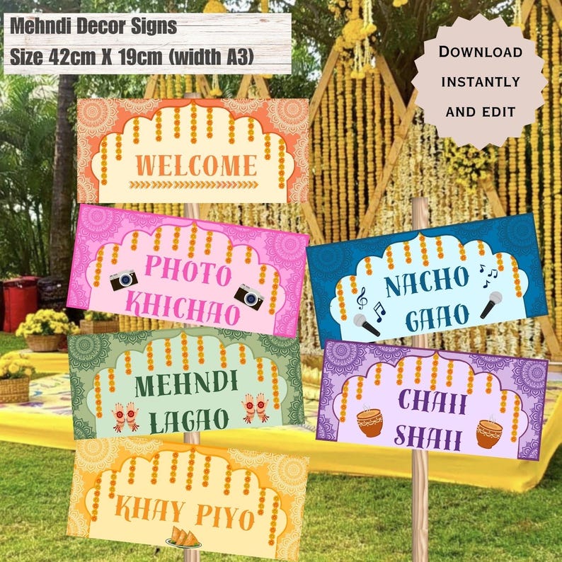 Mehndi Decor Sign as a Indian Wedding Welcome Sign, Dholki Sign, Mehndi ...