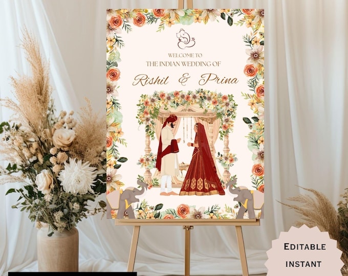 Indian Wedding Welcome Sign Wedding Welcome Sign Template Welcome to ...