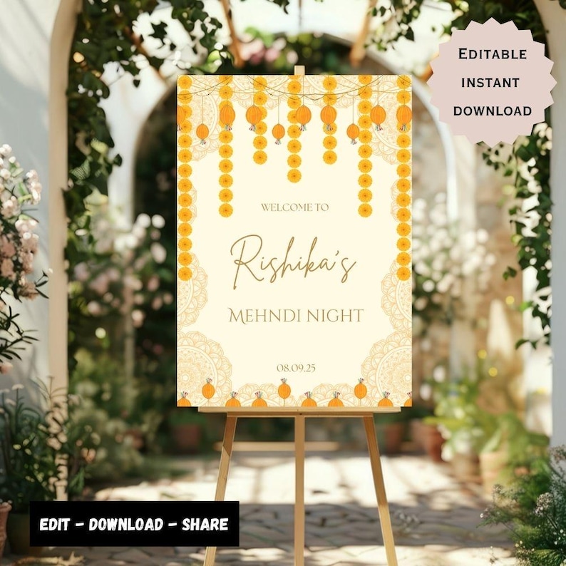 Yellow Mehndi Welcome Sign, Mehndi Sign, Haldi Sign, Sangeet Welcome ...