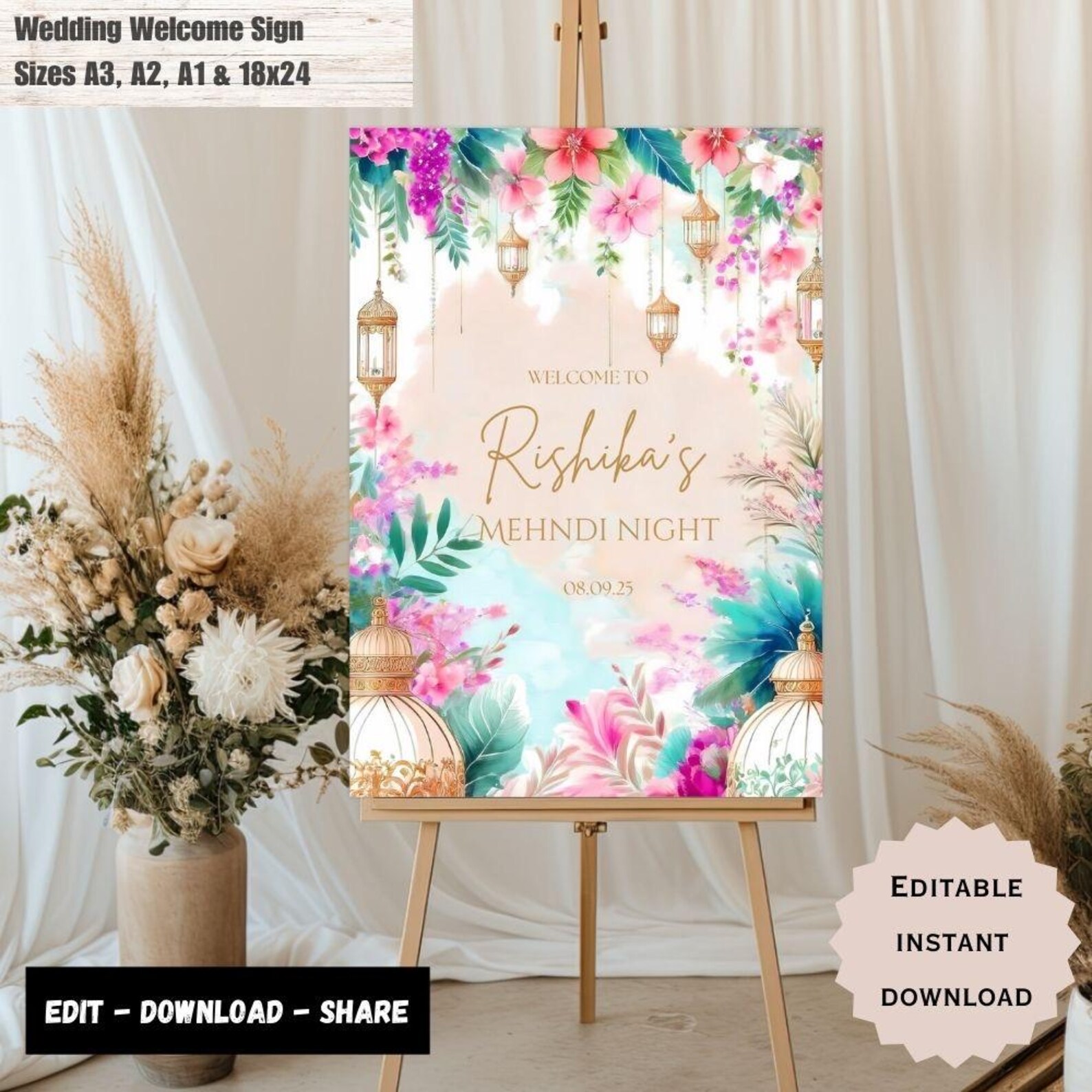 Bright Mehndi Welcome Sign, Mehndi Sign, Haldi Sign, Sangeet Welcome ...