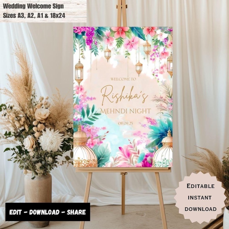 Bright Mehndi Welcome Sign, Mehndi Sign, Haldi Sign, Sangeet Welcome ...