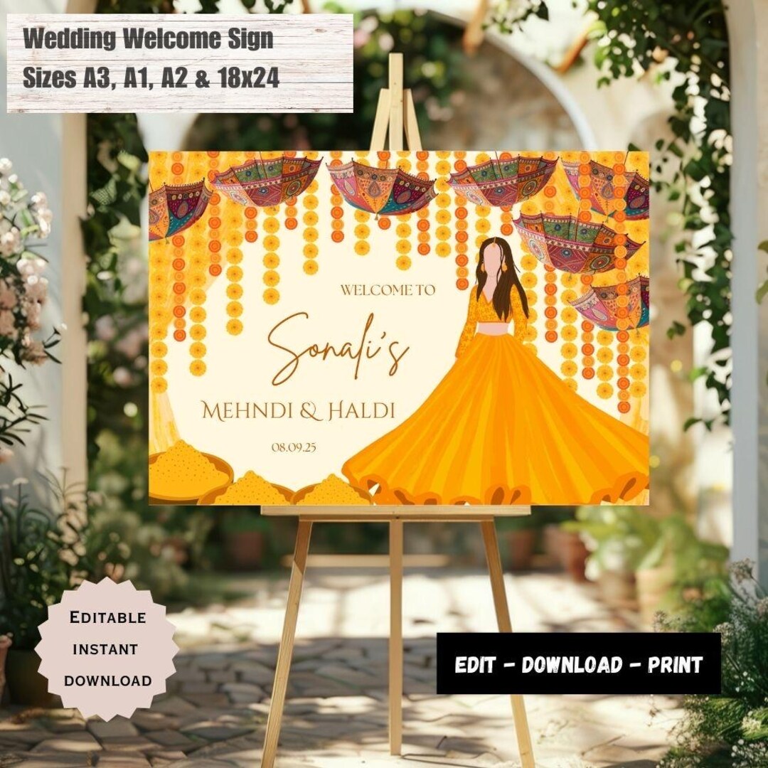 Bright Mehndi Welcome Sign, Mehndi Sign, Haldi Sign, Sangeet Welcome ...