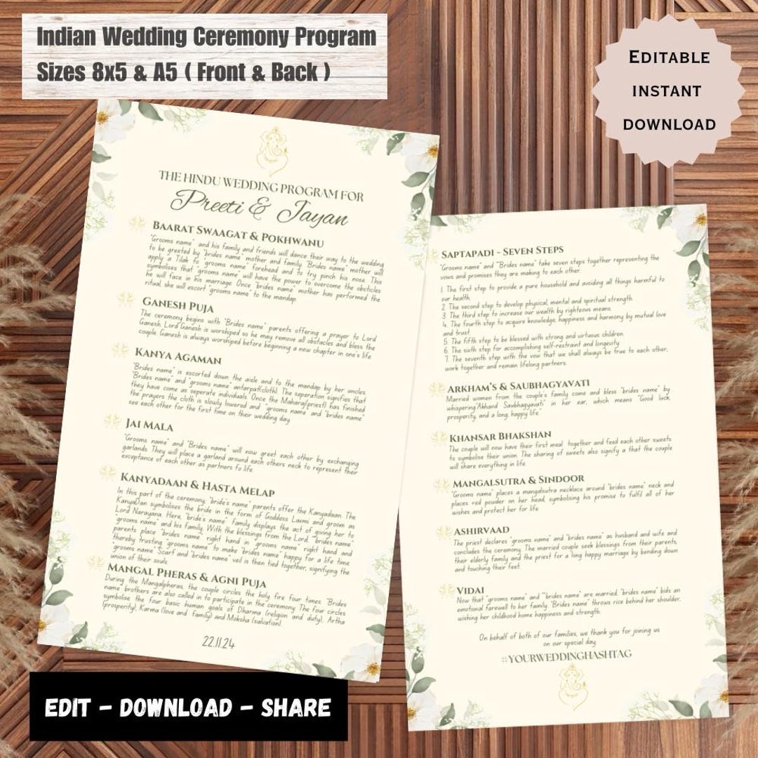 Hindu Wedding Program & Indian Wedding Program, Gujarati Wedding ...