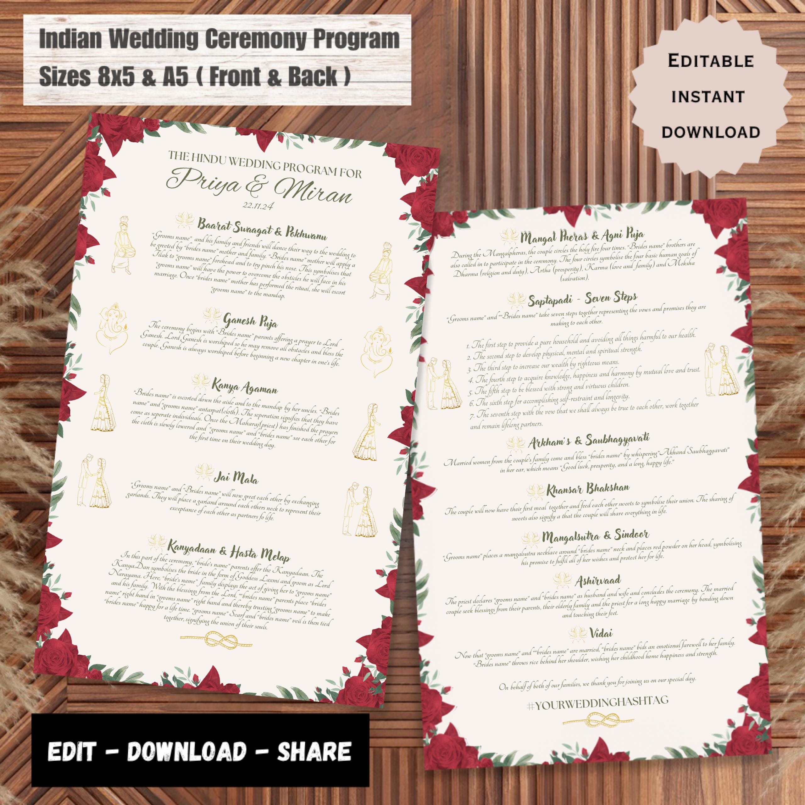 Hindu Wedding Program & Indian Wedding Program, Gujarati Wedding ...