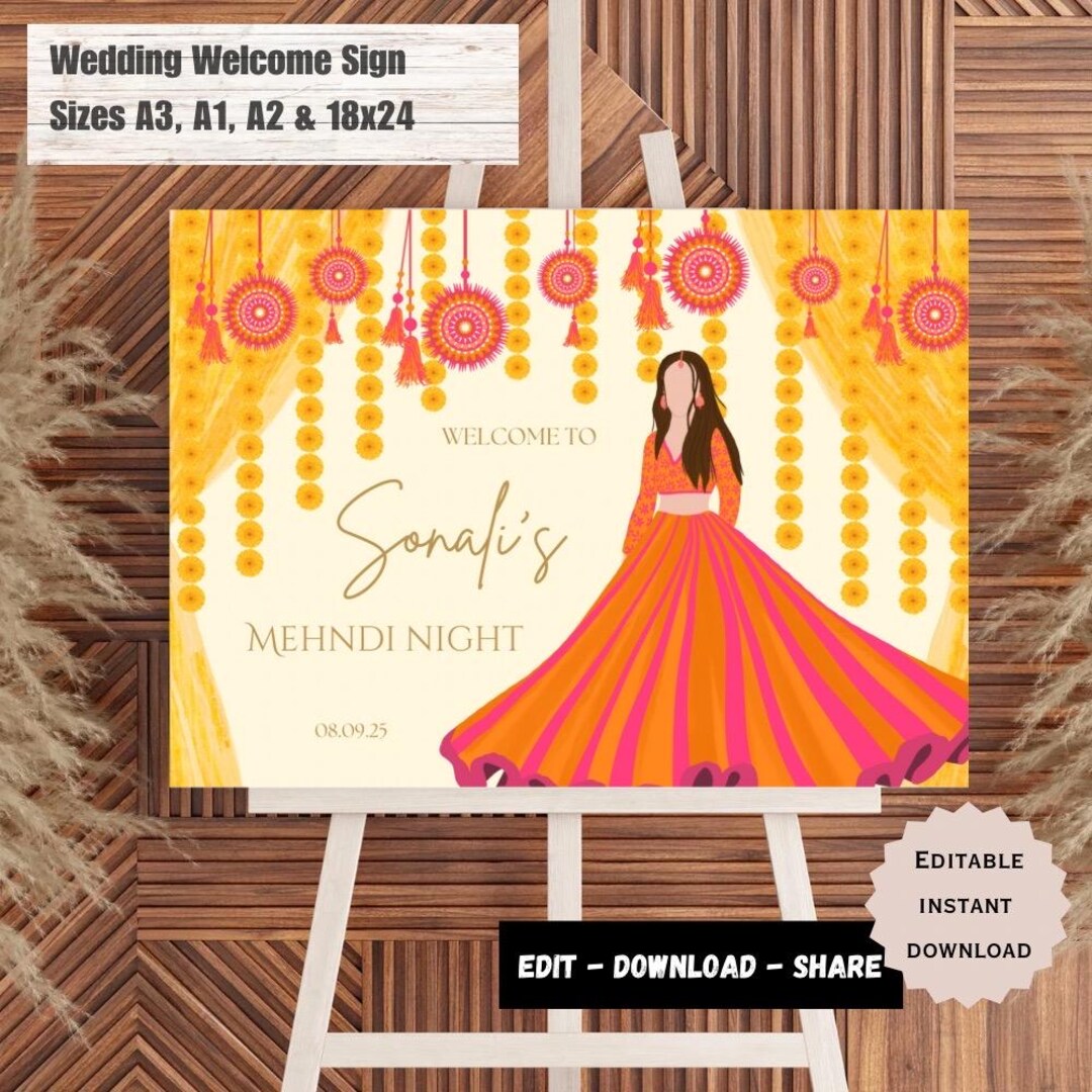 Bright Mehndi Welcome Sign Mehndi Sign Haldi Sign Sangeet Welcome Sign ...
