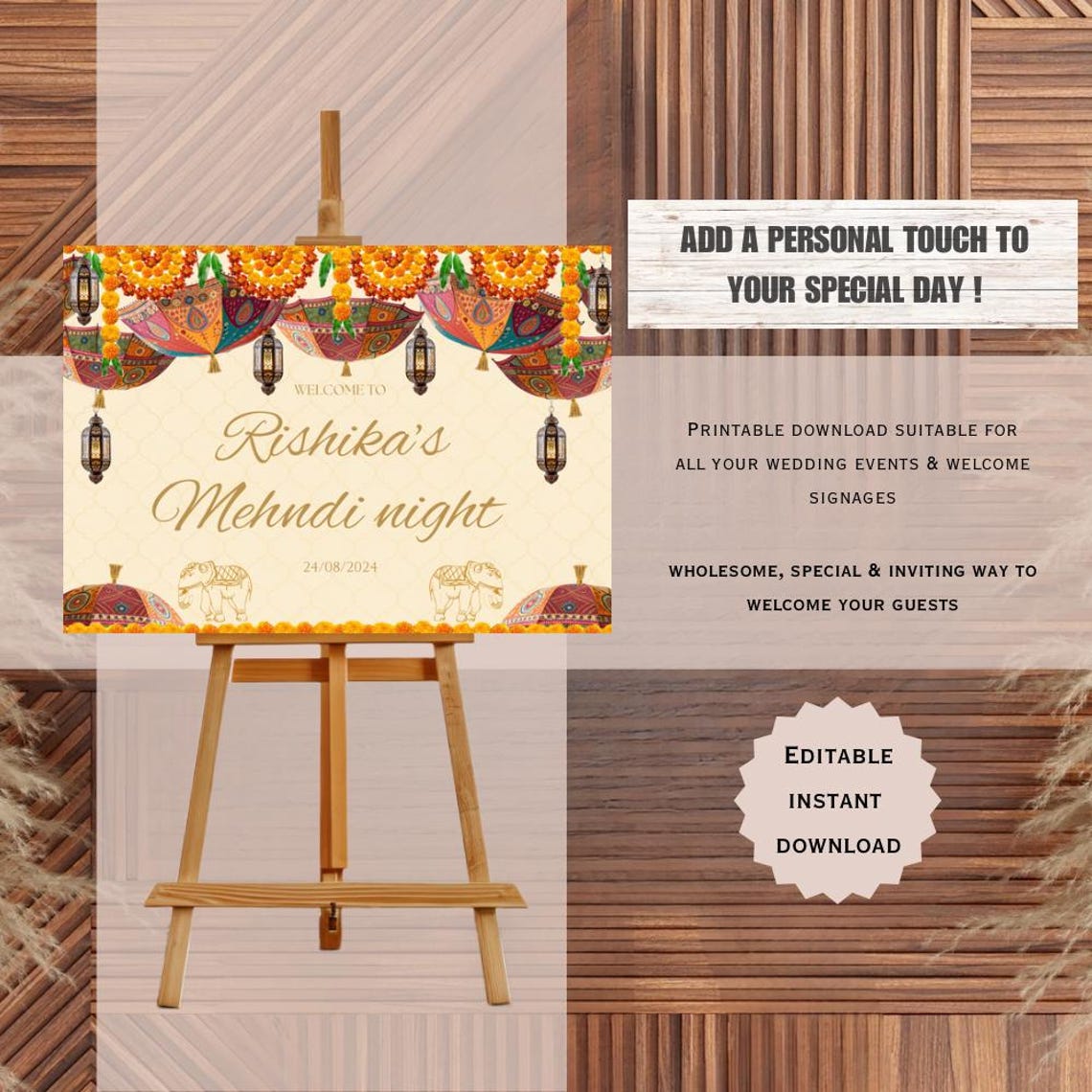 Marigold and Umbrella Mehndi Welcome Sign, Yellow Mehndi Sign, Indian ...