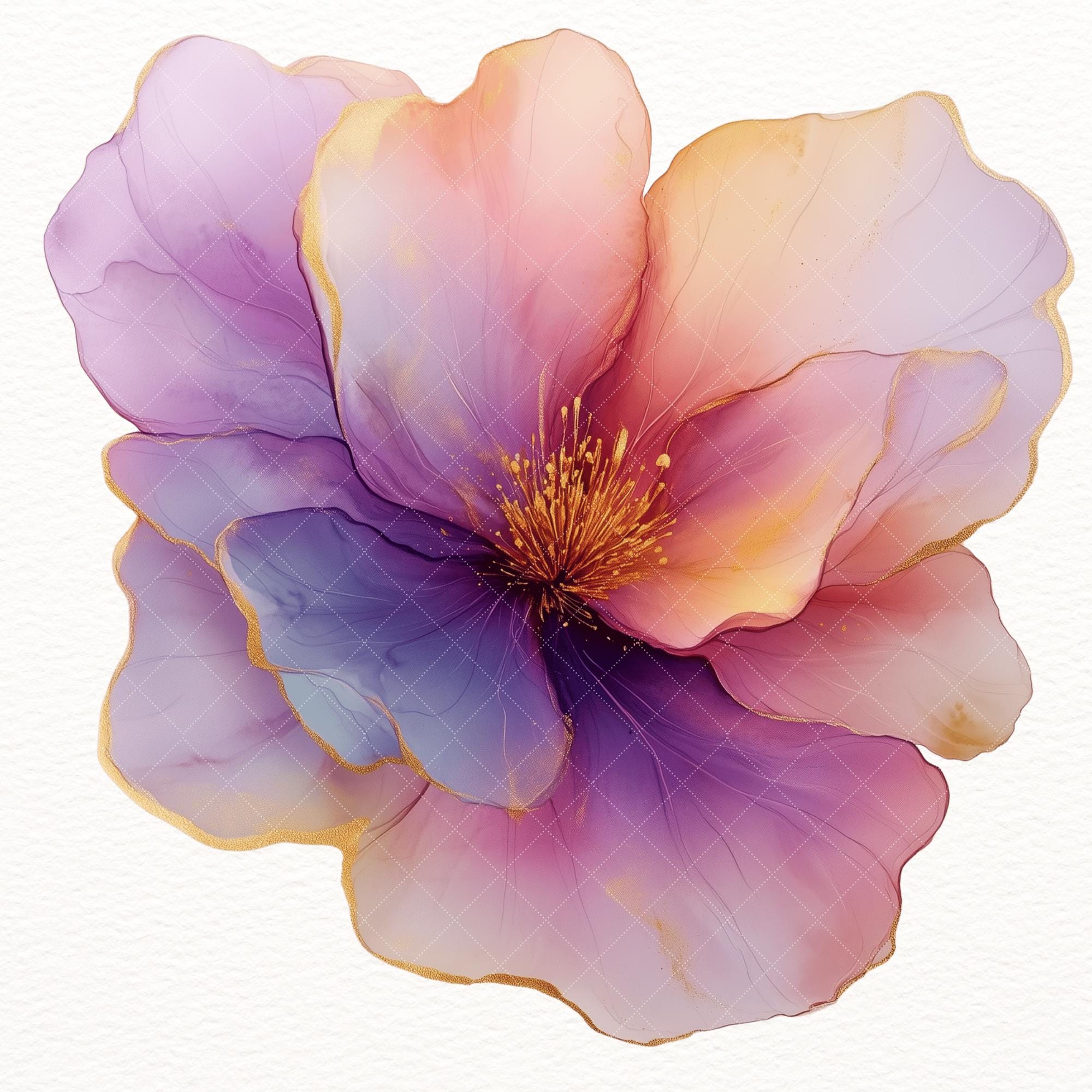 Abstract Flowers Clipart, Pink Purple Gold Flower, Watercolor Floral ...