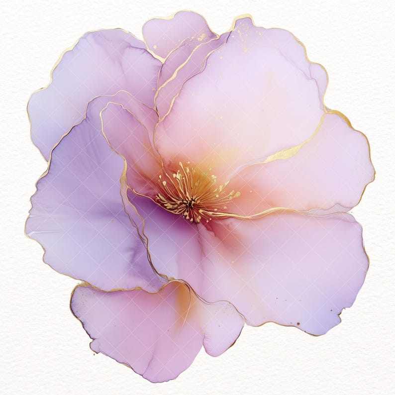 Abstract Flowers Clipart, Pink Gold Flower, Watercolor Floral PNG ...