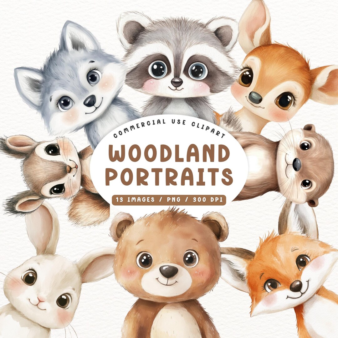 Watercolor Woodland Clipart, Woodland Baby Shower, Cute Baby Animal ...