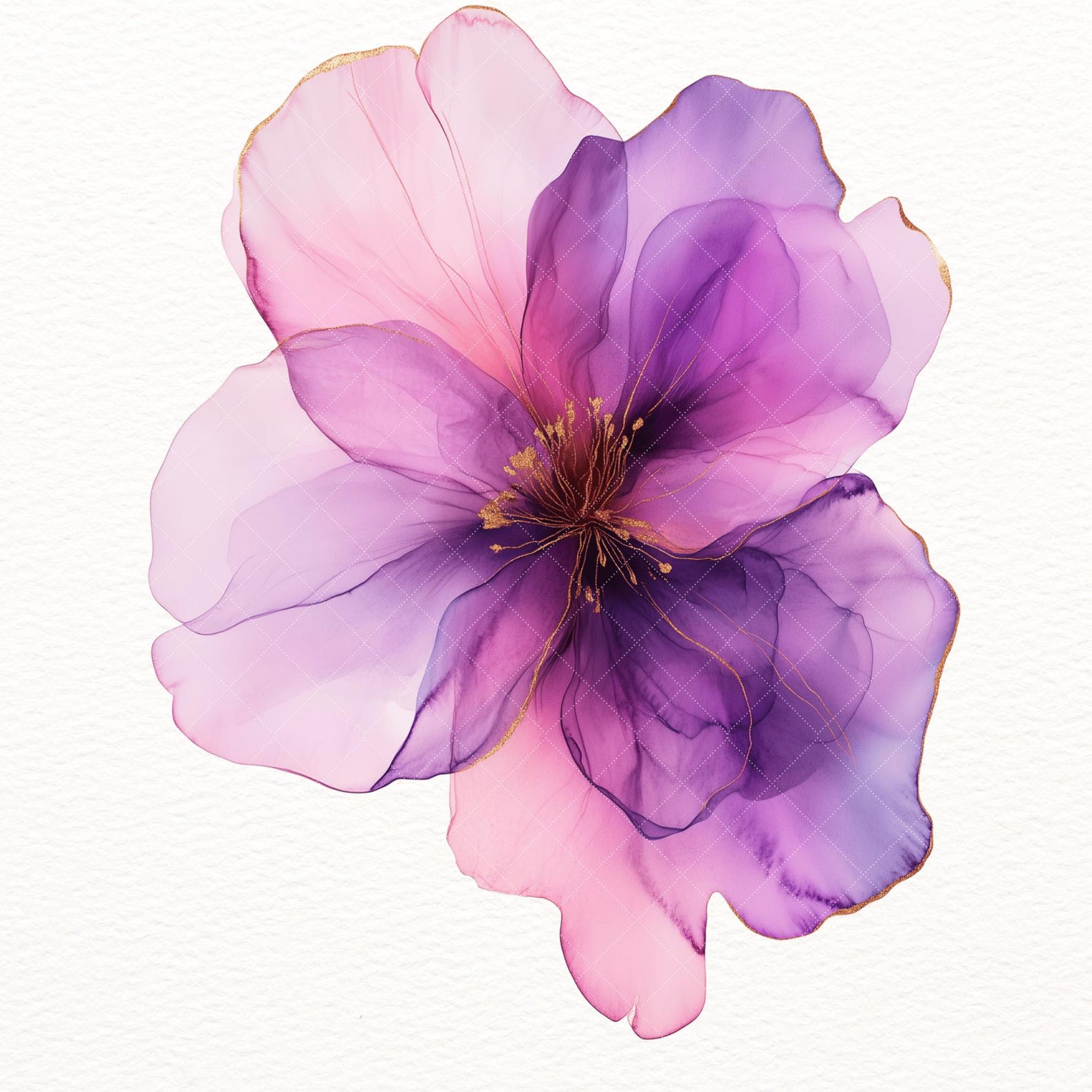 Abstract Flowers Clipart, Pink Purple Gold Flower, Watercolor Floral ...