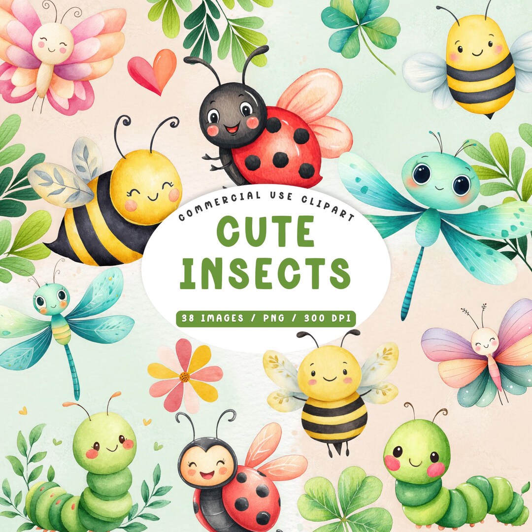 Whimsical Bugs Clipart, Insects Clipart, Cute Little Love Bugs Clipart ...