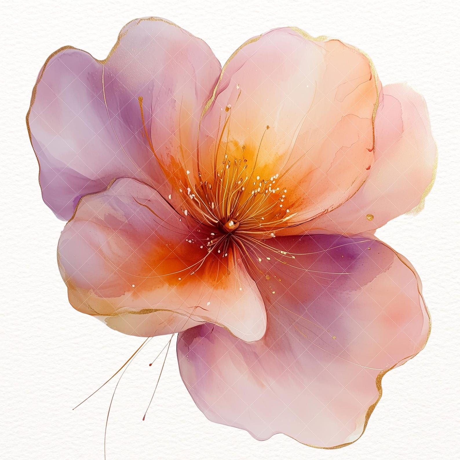 Abstract Flowers Clipart, Pink Gold Flower, Watercolor Floral PNG ...