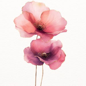 Abstract Flowers Clipart, Pink Purple Gold Flower, Watercolor Floral ...