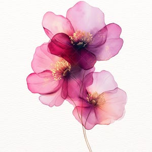 Abstract Flowers Clipart, Pink Purple Gold Flower, Watercolor Floral ...