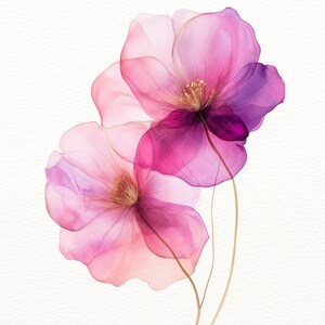Abstract Flowers Clipart, Pink Purple Gold Flower, Watercolor Floral ...