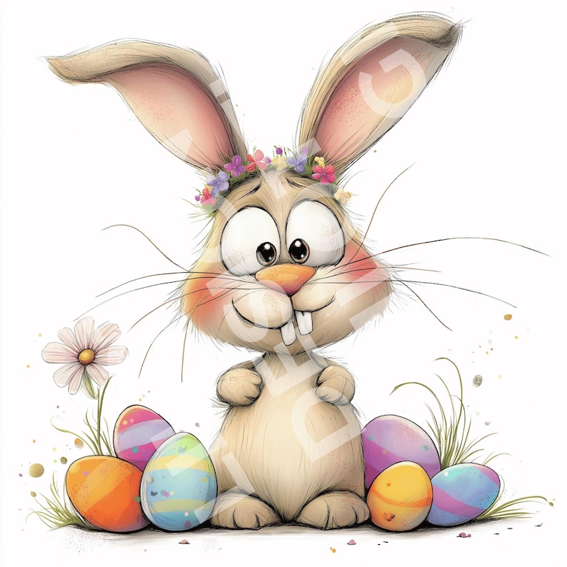 Quirky Easter Bunny Clip Art, Watercolor Jpgs, Digital Planner, Fantasy ...