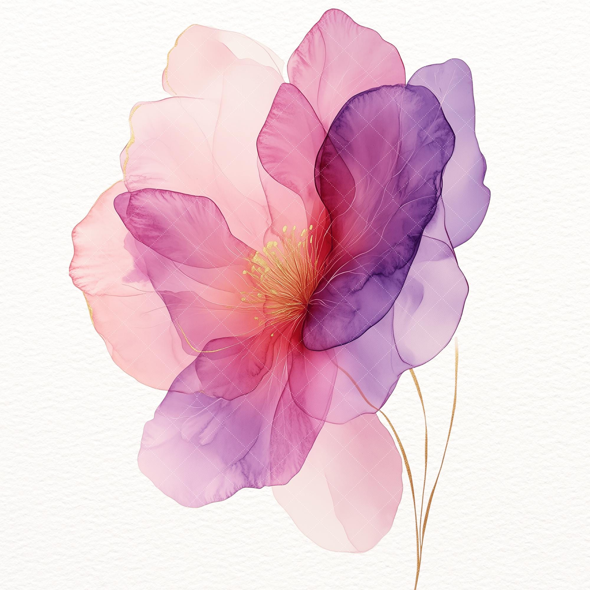 Abstract Flowers Clipart, Pink Purple Gold Flower, Watercolor Floral ...