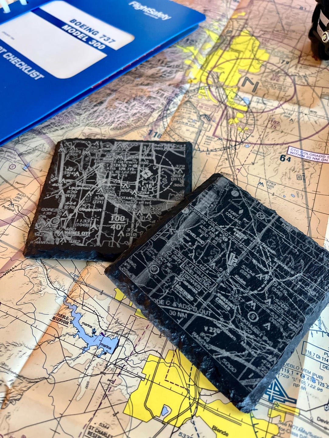 Pilot Sectional Slate Coasters, Aviation Themed Drinking Coasters ...