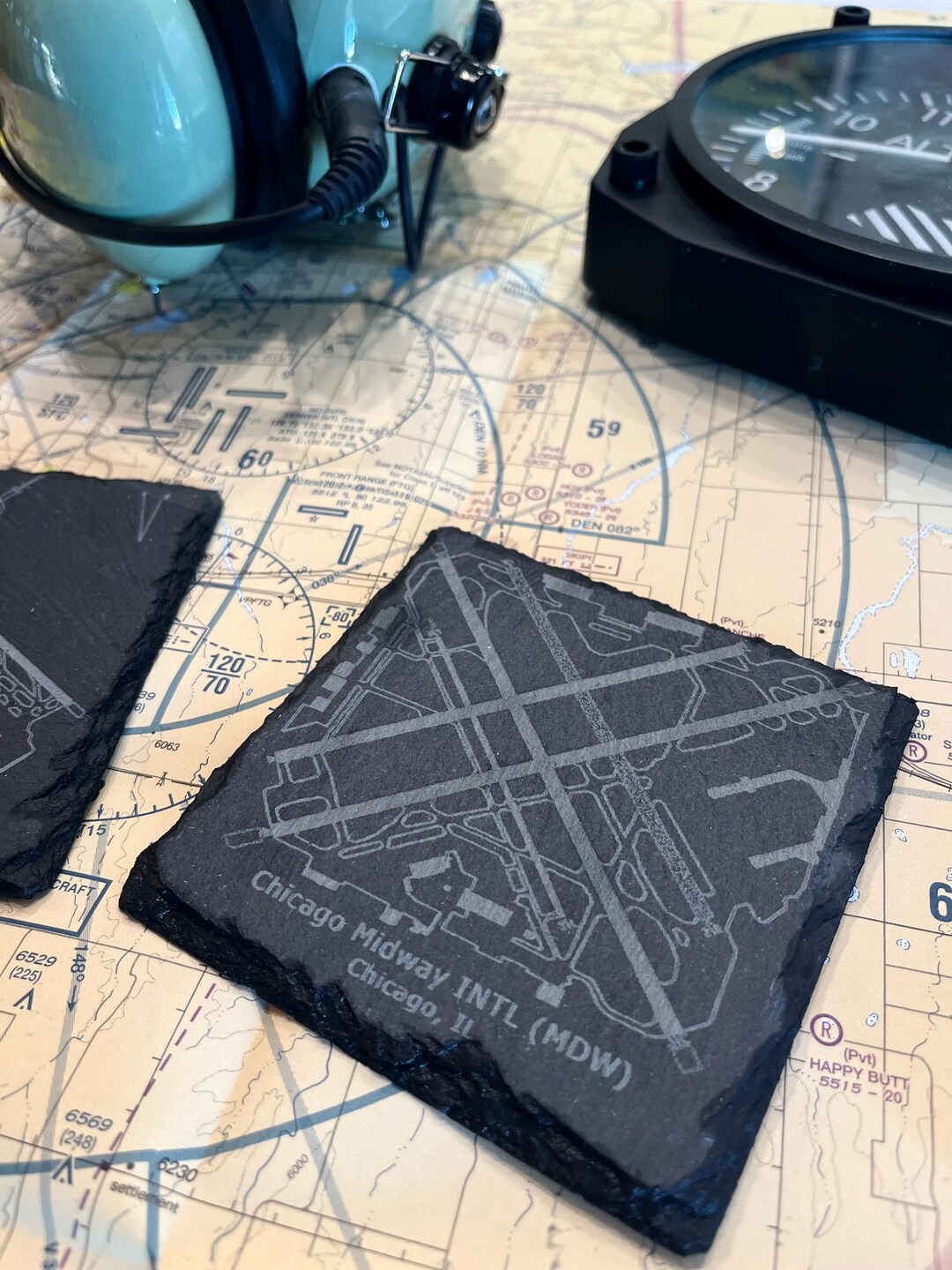 Airport Diagram Slate Coasters: Laser Engraved Aviation Gifts - Set of ...