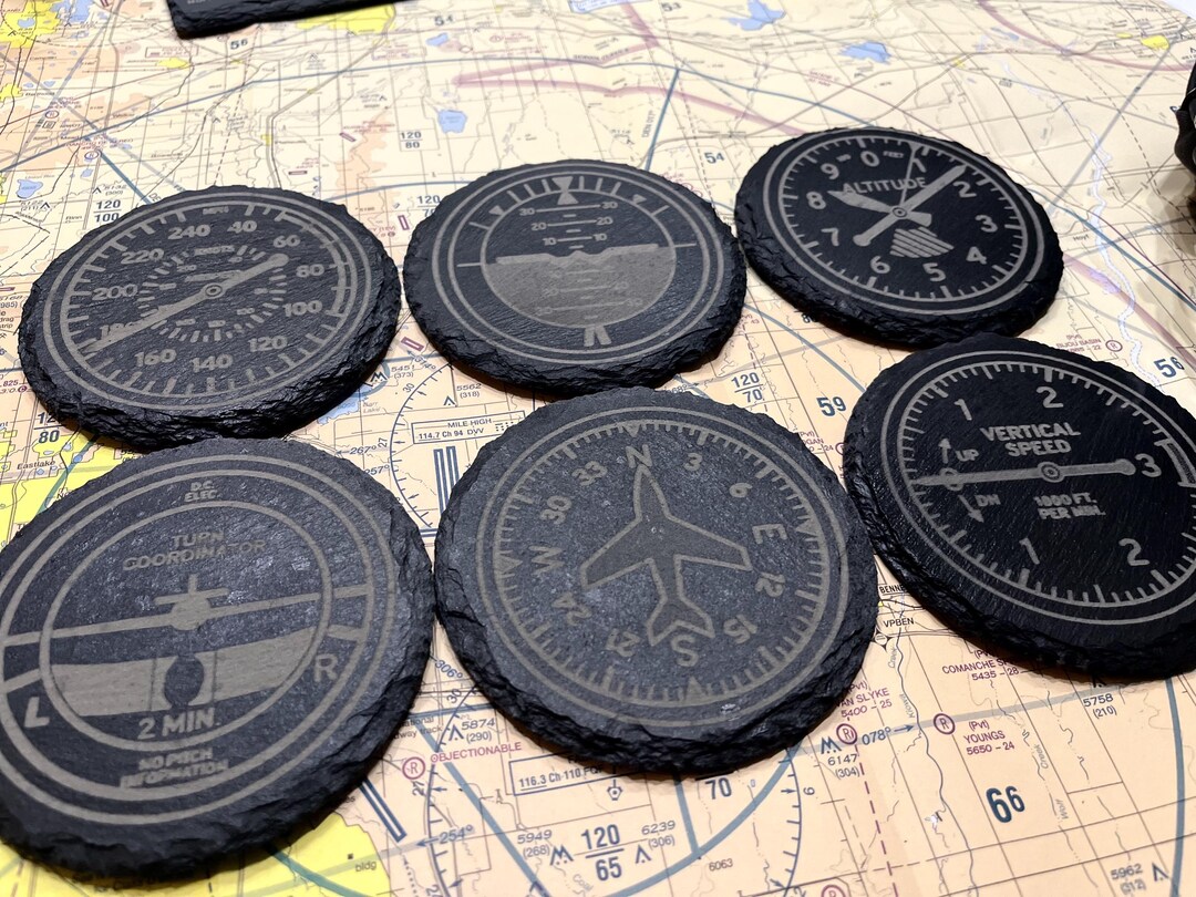 Slate Coasters 6 Pack of Aircraft Flight Instruments. Perfect Gift of ...