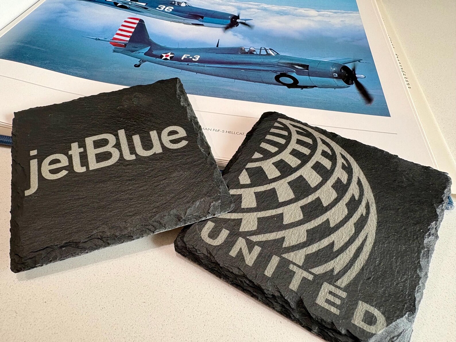 Set of 2 Airline Logo Slate Coasters: Aviation Gift for Pilots, Av ...