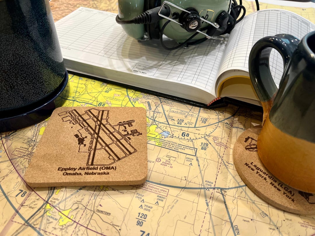 Airport Diagram Cork Coasters, Drinking Coasters for Pilots, Flight ...