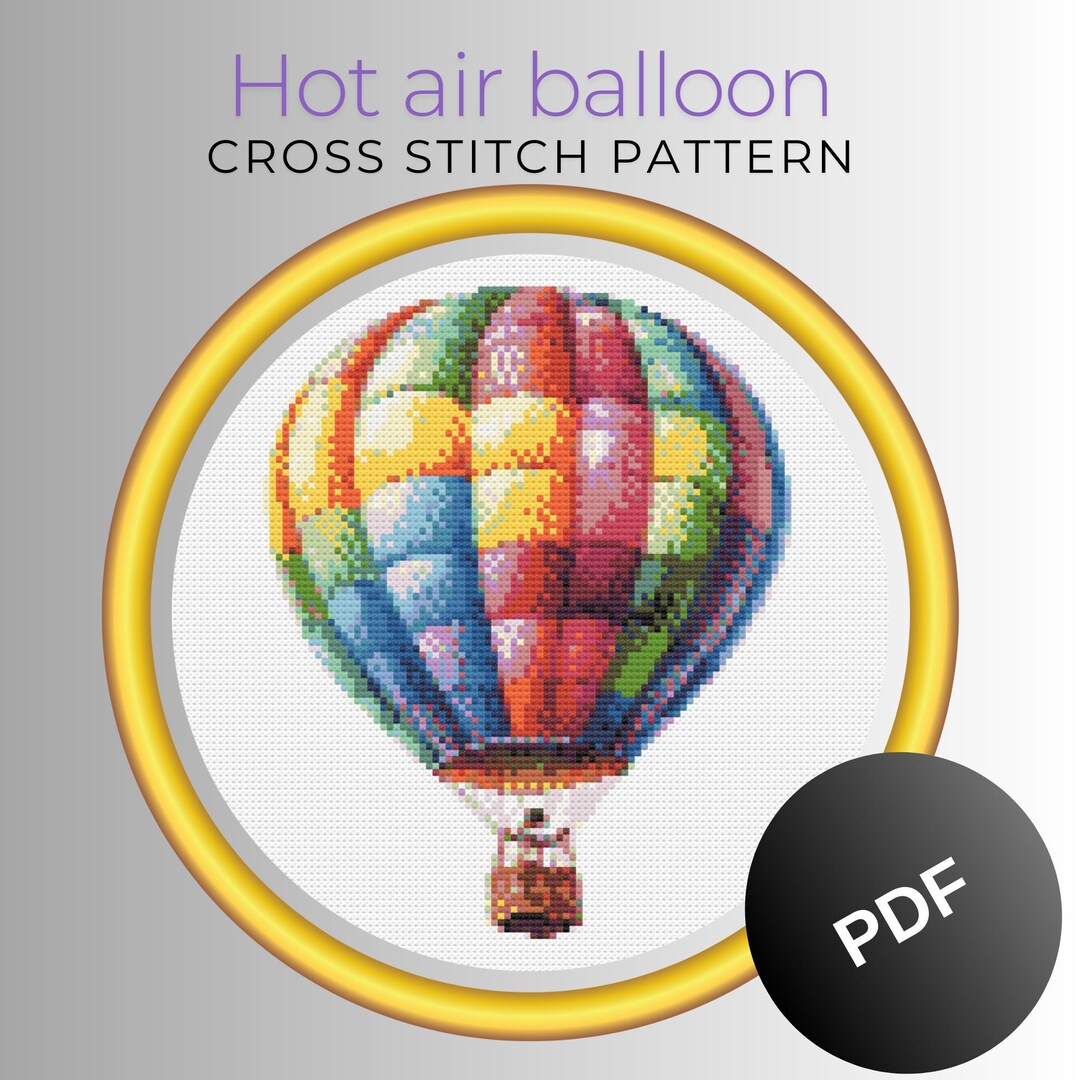 Hot Air Balloon Cross Stitch Pattern | PDF Embroidery Vintage Balloon ...