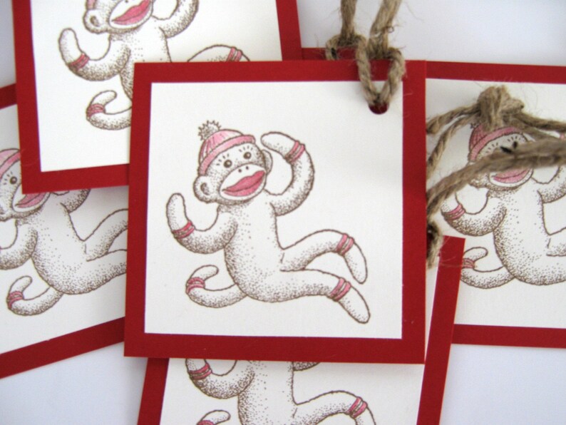 Red and Cream Sock Monkey Gift Tags - Etsy