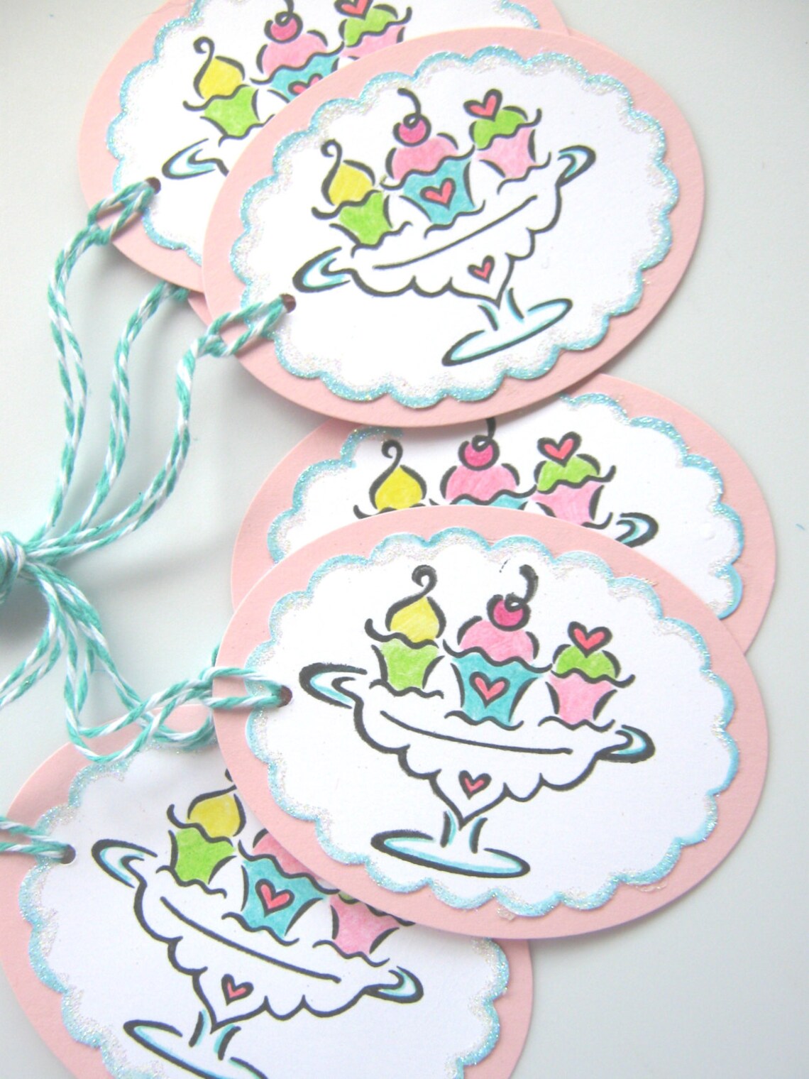 Pink and Aqua Cupcake Tags - Etsy