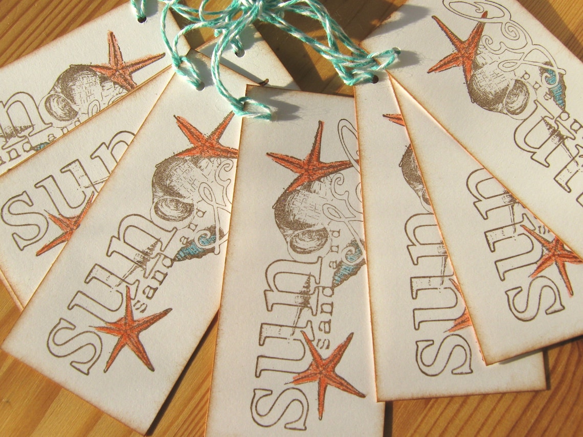 Sun and Sea Beach Seashell Gift Tags, Starfish Tags - Etsy
