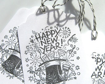 Popping by to Wish You Happy New Year Tags, Pop Gift Tag, Champagne ...