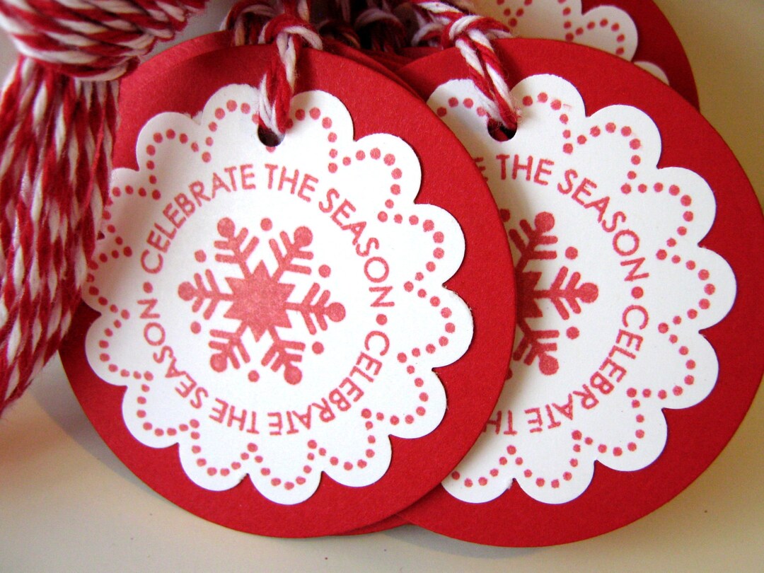 Christmas Gift Tag Red Snowflake Round - Etsy