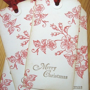 Merry Christmas Gift Tags, Red Rose, Toile Wedding Wish Tags - Etsy