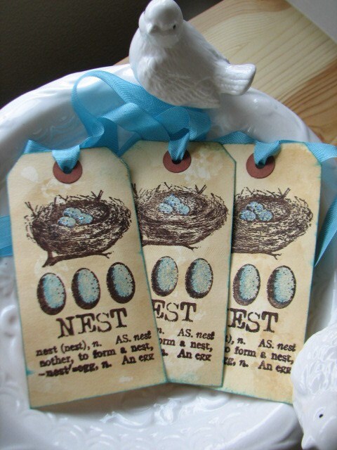 Aqua and Brown Bird Nest tags | Etsy